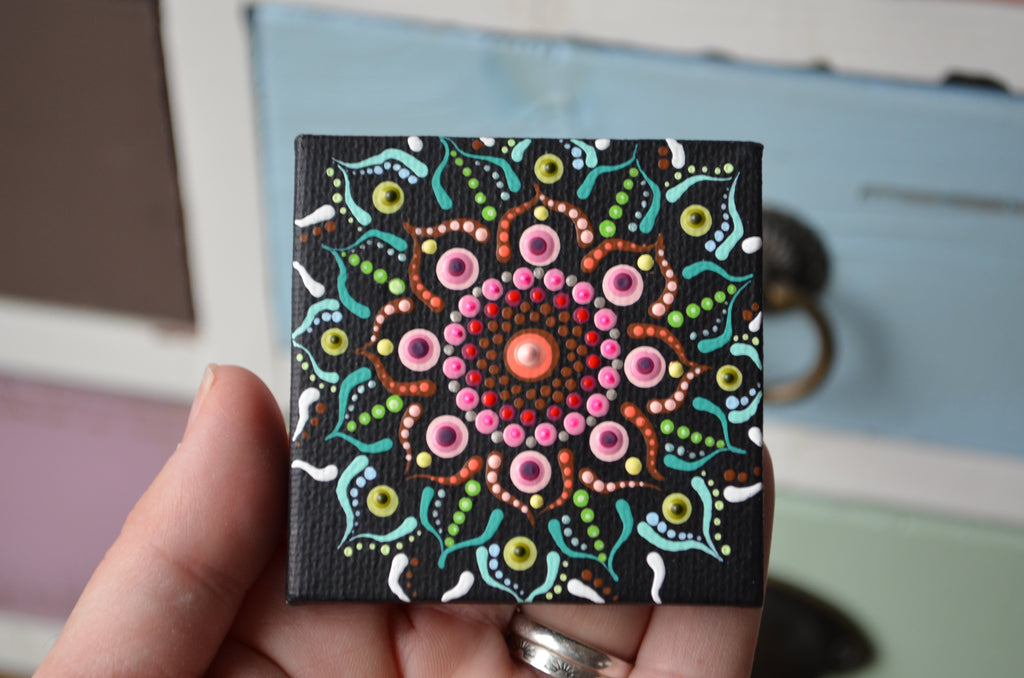 Mandala Canvas, Original Art, Painted Mini Canvas, 2.5 x 2.5 inch, his ...