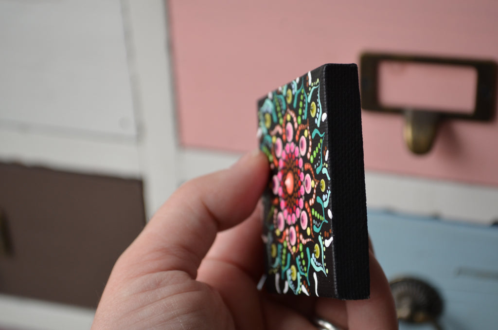 Mandala Canvas, Original Art, Painted Mini Canvas, 2.5 x 2.5 inch, his ...